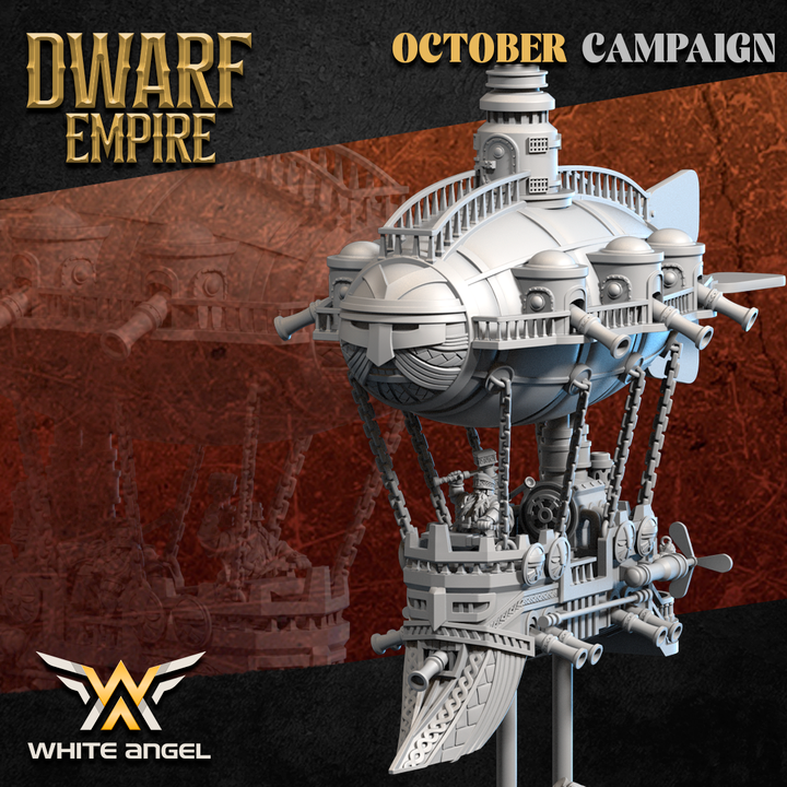 3D Printable DWARF ZEPPELIN DELUXE - DWARF EMPIRE (OCTOBER 2025 CAMPAIGN) by WHITE ANGEL MINIATURES